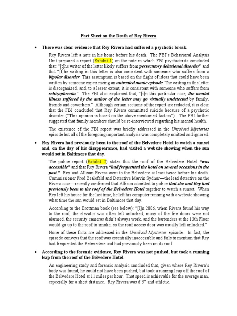 Rey Rivera's Death: Evidence and Theories | PDF | Mental Disorder ...