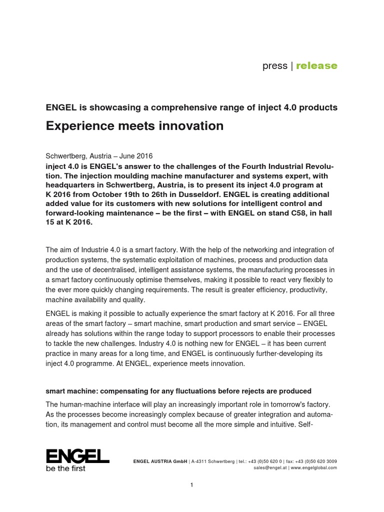 ENGEL Press Release Inject 4 0 at K 2016 | PDF | Computing | Computer ...