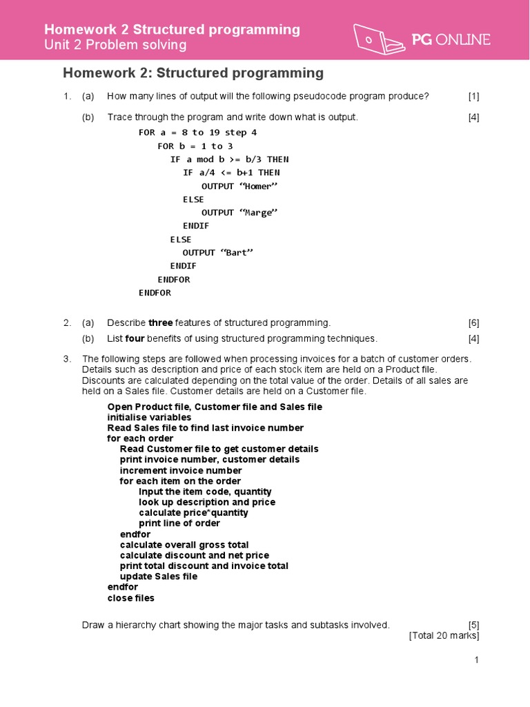 Homework 2: Structured Programming: Unit 2 Problem Solving | PDF ...
