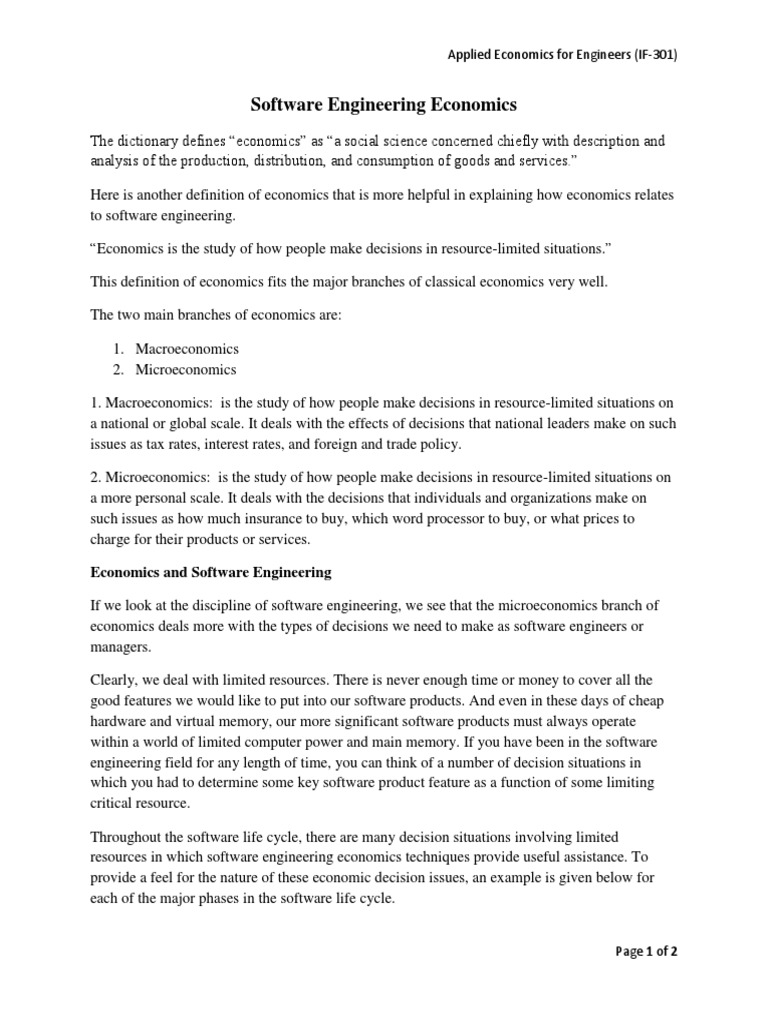 1 - Software Engineering Economics | PDF | Economics | Microeconomics