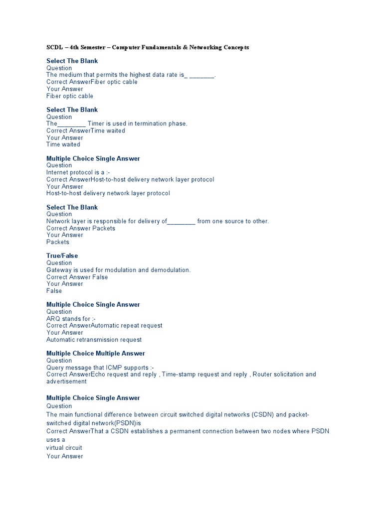 Select The Blank: SCDL - 4th Semester - Computer Fundamentals & Networking Concepts | PDF ...