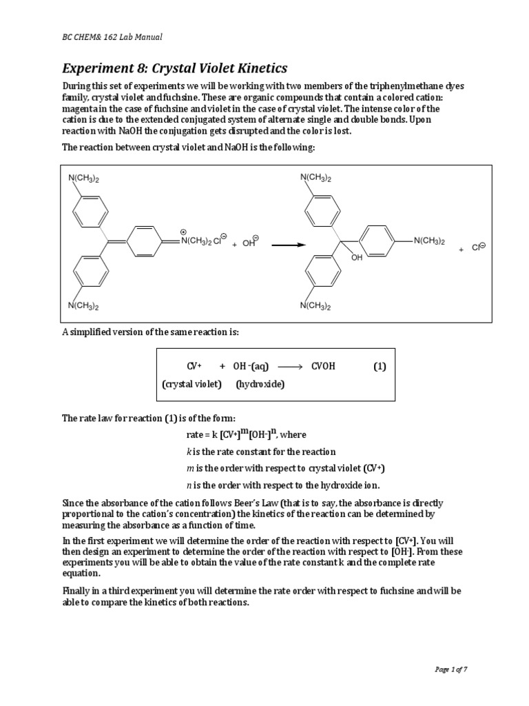 Crystal Violet Kinetics Experiment Pdf Applied And