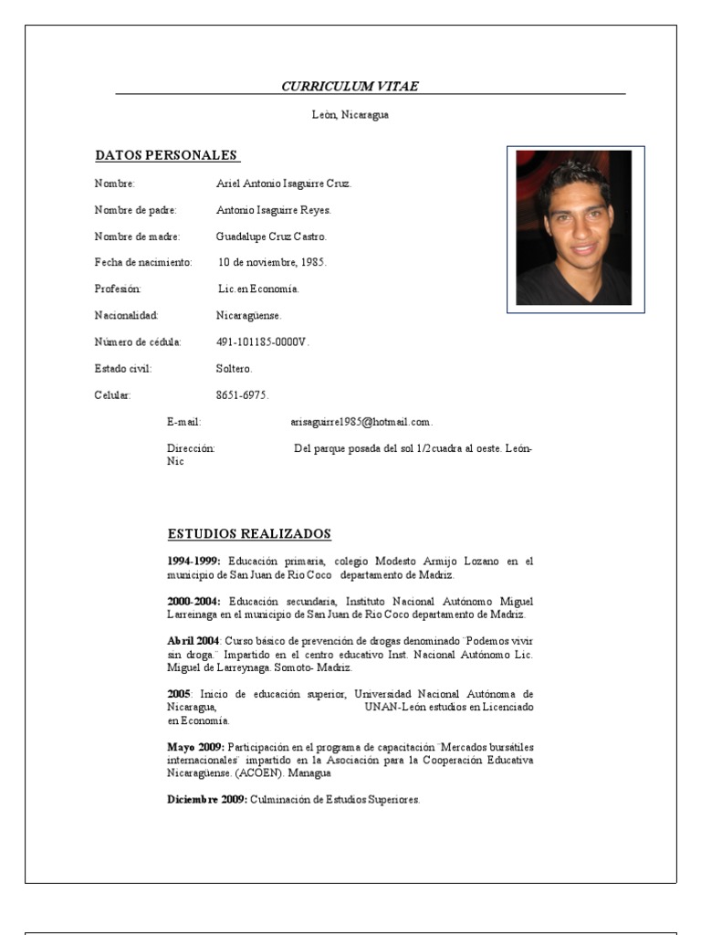 Curriculum Vitae Ariel | PDF | Nicaragua | Educación avanzada