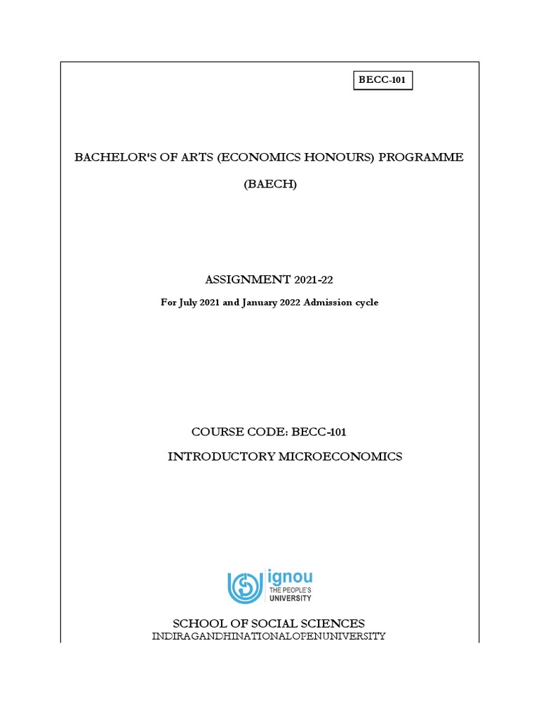 BECC-101 Introductory Microeconomics Assignment 2021-22 | PDF ...