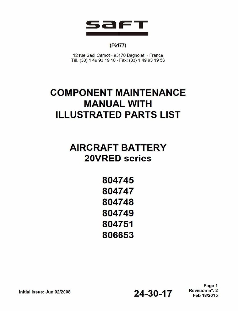 SAFT Battery Maintenance Manual - Printed | PDF
