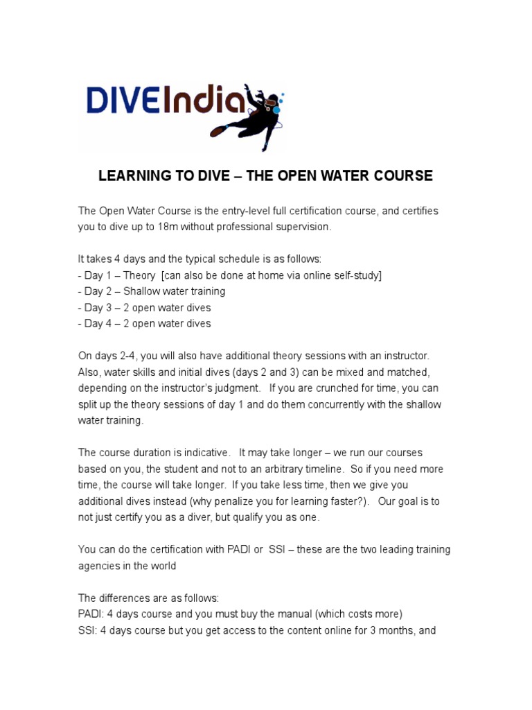 Learning To Dive - The Open Water Course | PDF | Scuba Diving ...