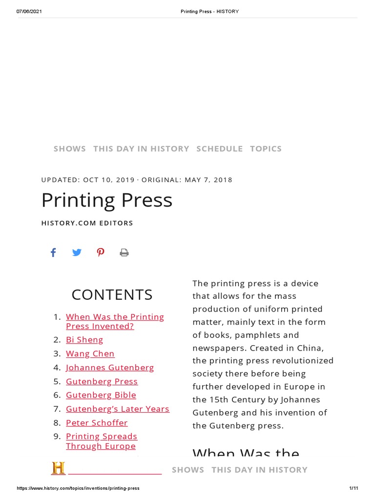 Printing Press - HISTORY | PDF | Johannes Gutenberg | Printing