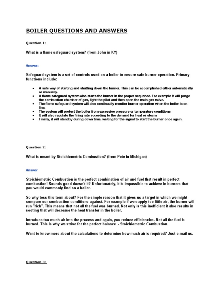 Boiler Questions and Answers: Answer | PDF | Boiler | Horsepower