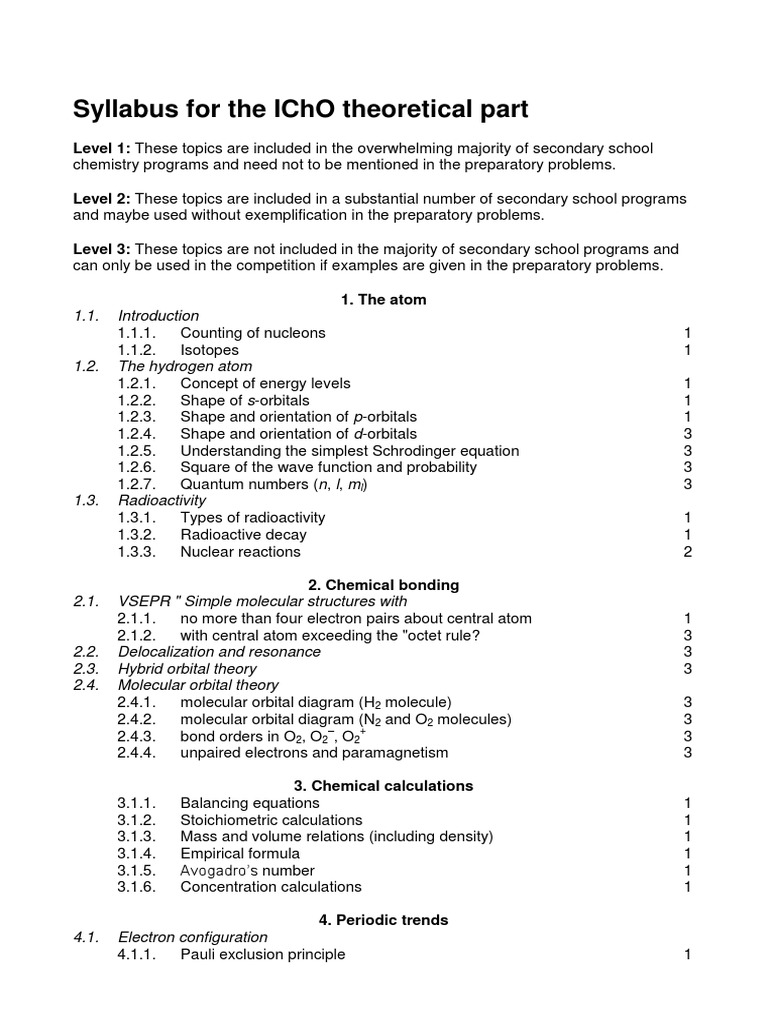 Syllabus For The Theoretical Part of The Icho Competition | PDF | Ester ...