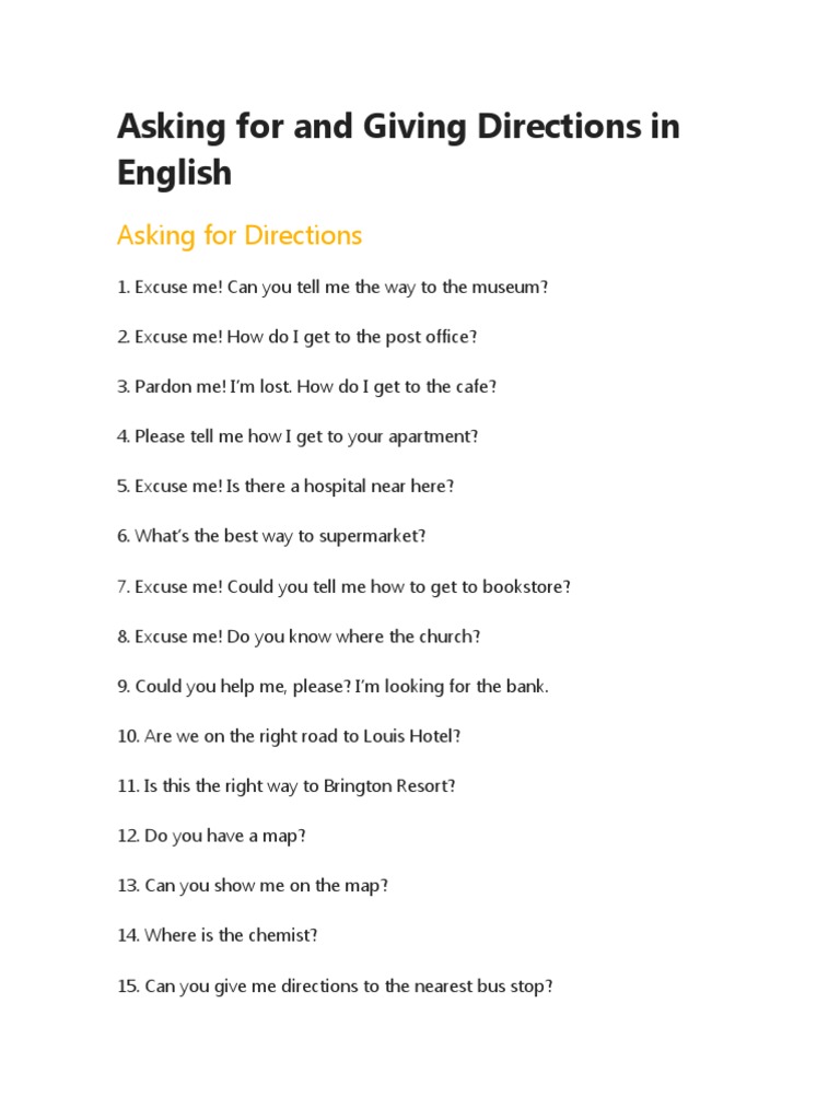 Asking For and Giving Directions in English | PDF