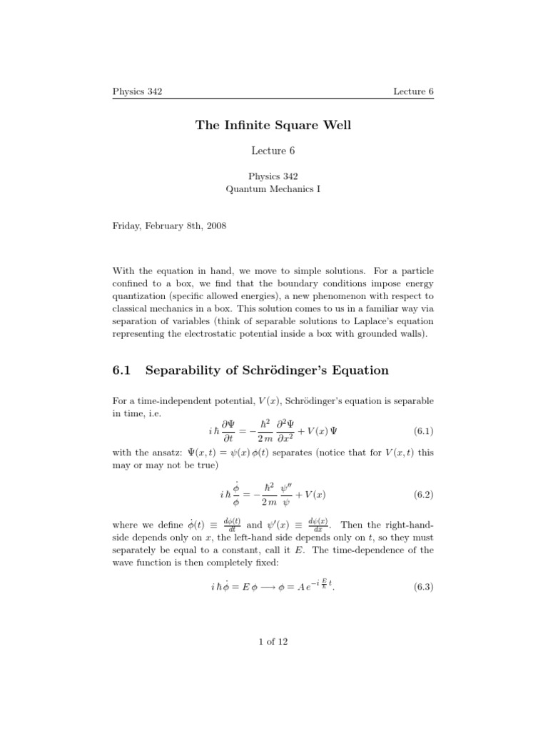 The Infinite Square Well | PDF | Schrödinger Equation | Wave Function