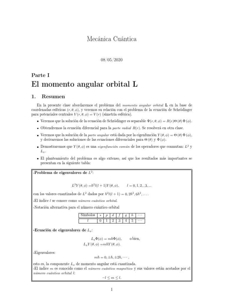 Momento Angular III L Orbital | PDF | Orbital atómico | Ecuaciones