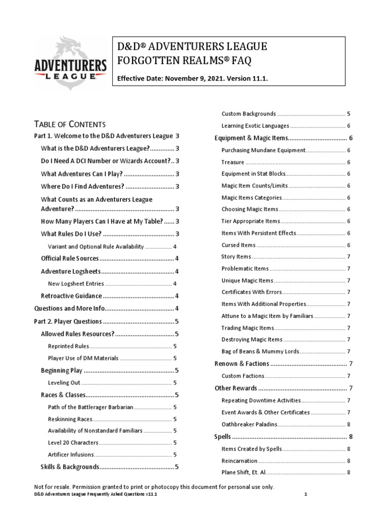 DDAL Forgotten Realms FAQ v11.1 | PDF | Dungeons & Dragons | Role Playing Games