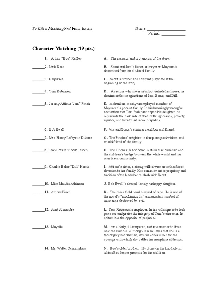 To Kill a Mockingbird Exam Guide | PDF | To Kill A Mockingbird