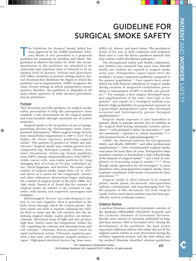 Guideline Surgical Smoke Safety | PDF | Polycyclic Aromatic Hydrocarbon ...