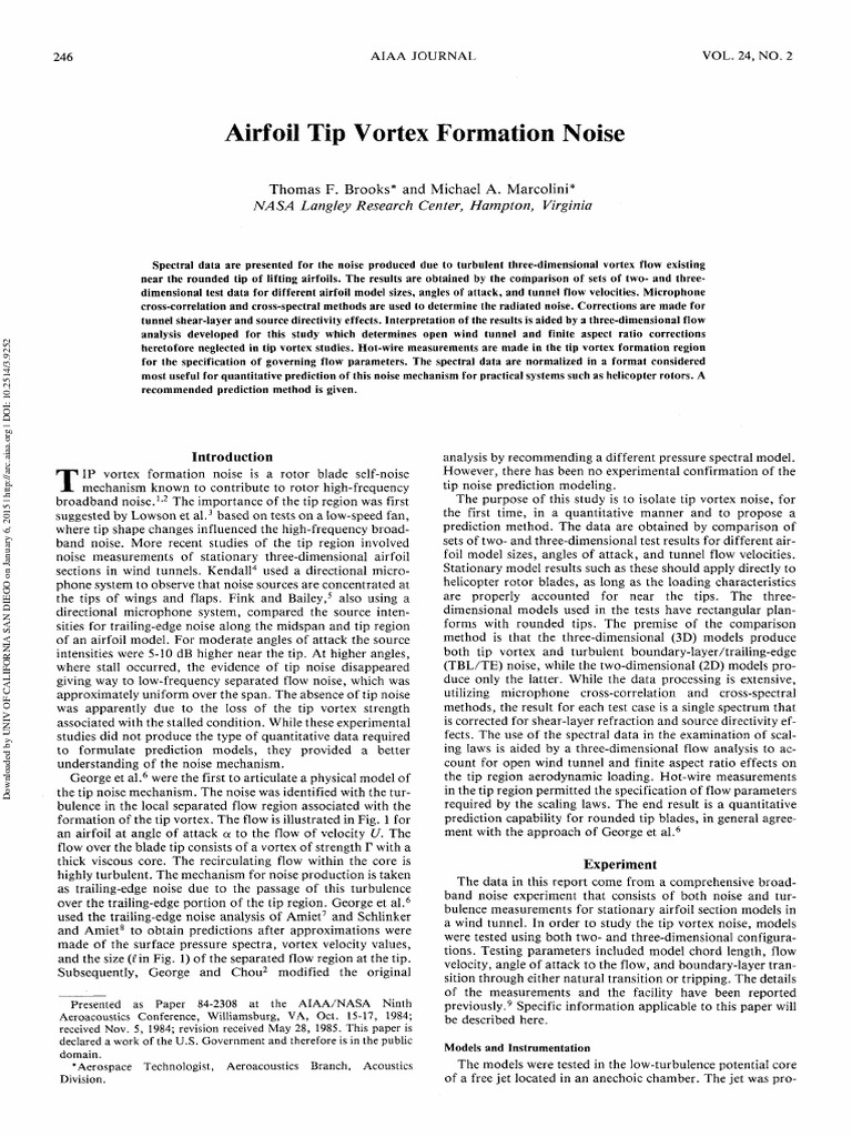 Airfoil Tip Vortex Formation Noise | PDF | Spectral Density | Wind Tunnel