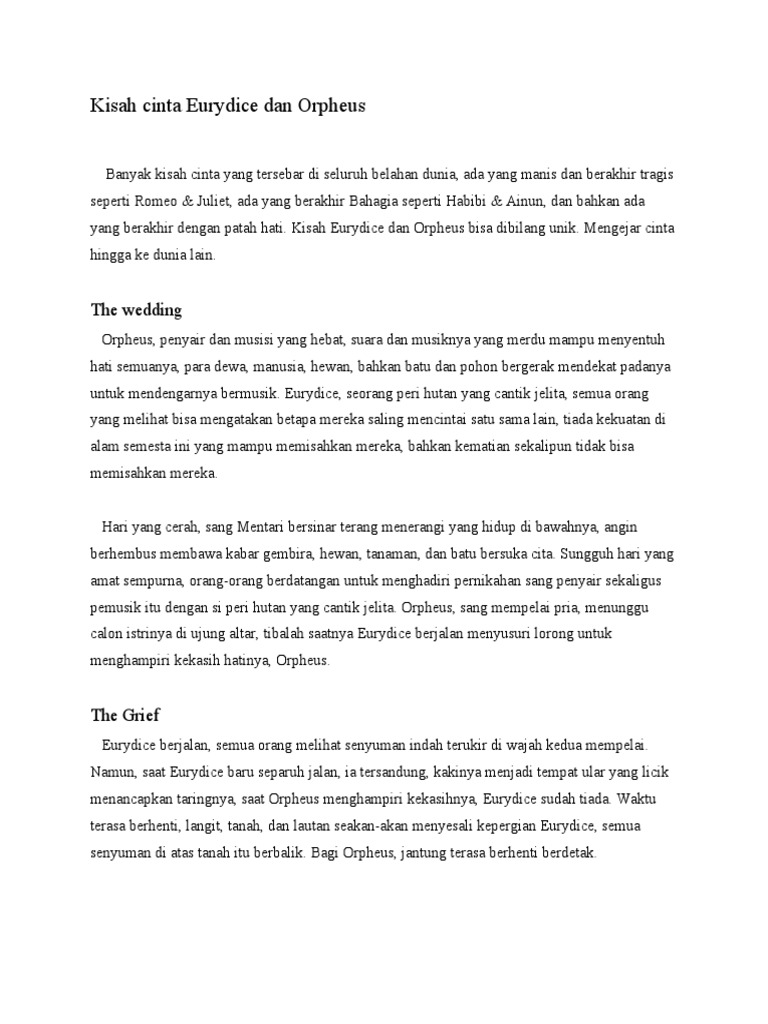 Kisah Cinta Eurydice Dan Orpheus (Hibernasi) | PDF