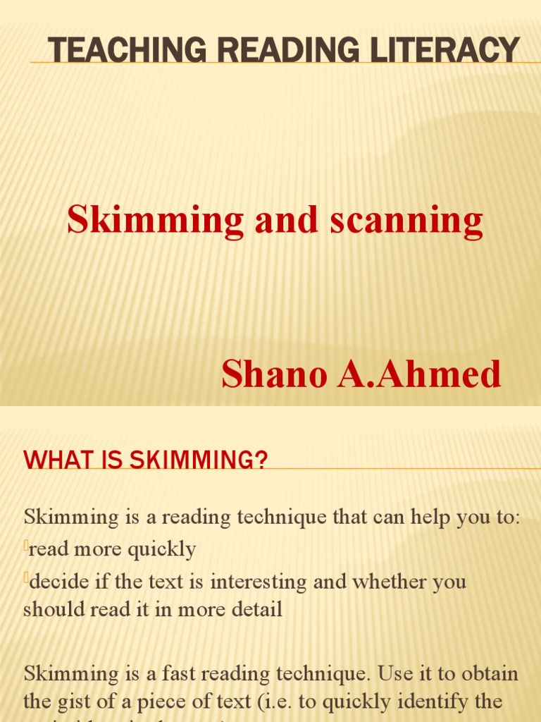 Teaching Reading Literacy: Skimming and Scanning | PDF | Speed Reading | Learning