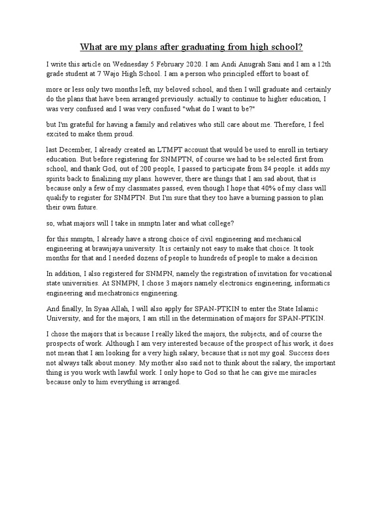 My Future Plans After High School | PDF | Wellness
