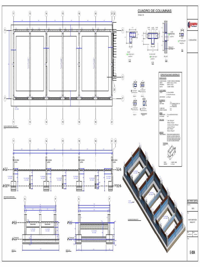 E-004 - Planta Cimentación Pabellón - B | PDF | Hormigón | Edificios y estructuras
