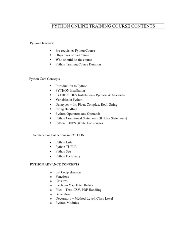 Python - Course Contents | PDF | Python (Programming Language) | Databases