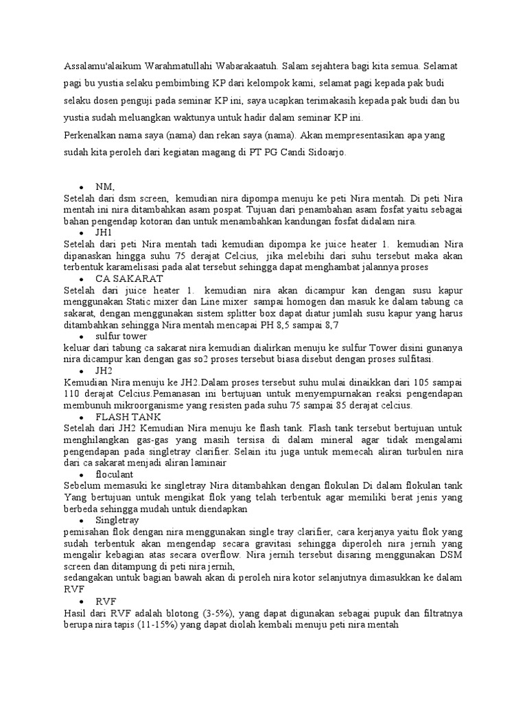 Penjelasan Proses Gula Singkat | PDF