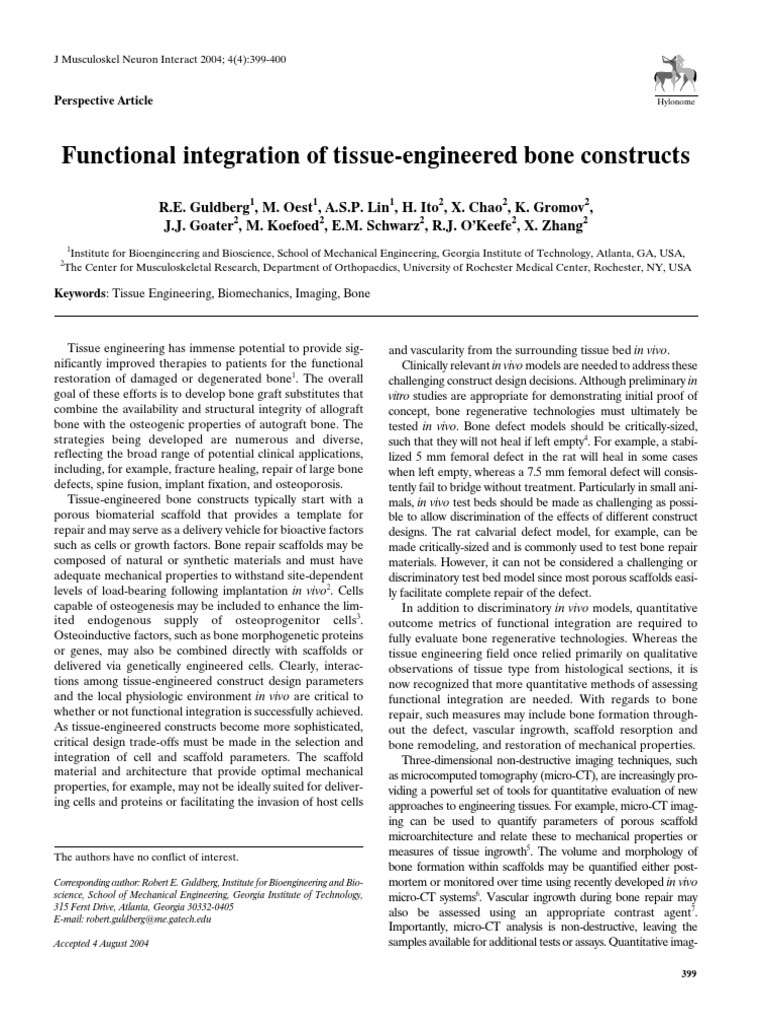 Functional Integration of Tissue-Engineered Bone Constructs | PDF ...