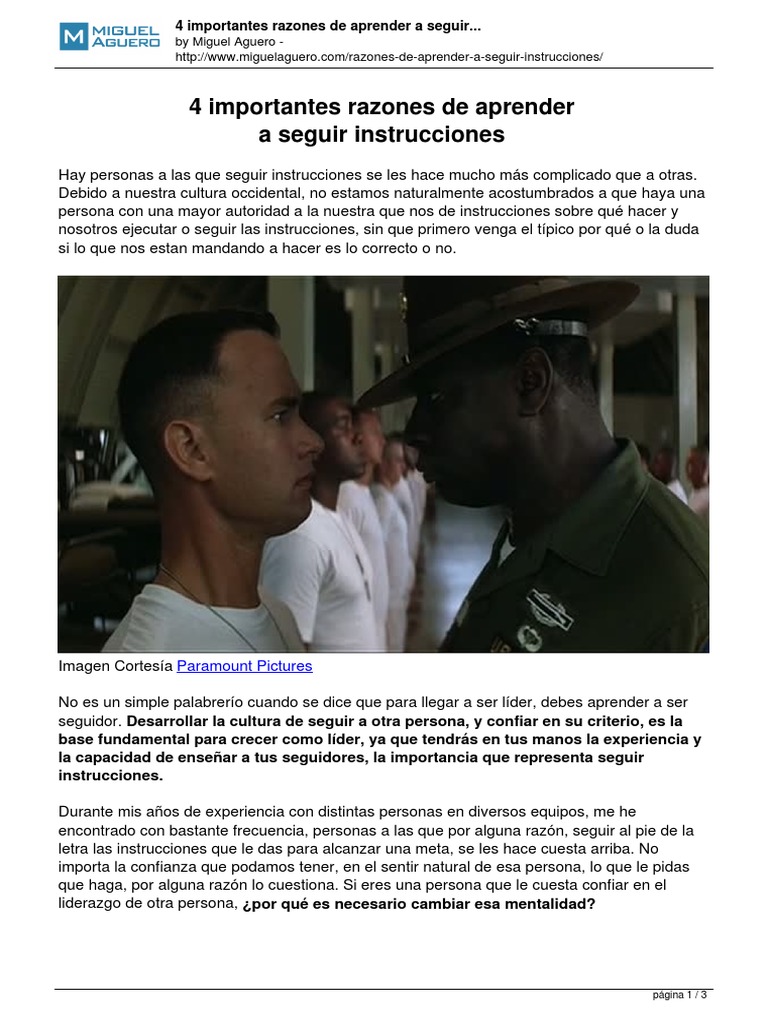 4 Importantes Razones de Aprender A Seguir Instrucciones | PDF ...
