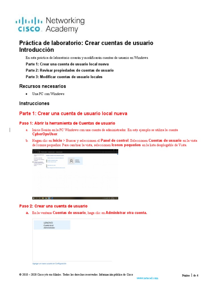 3.3.10 Lab Create User Accounts - Es XL | PDF | Ventana (informática) | Usuario (informática)