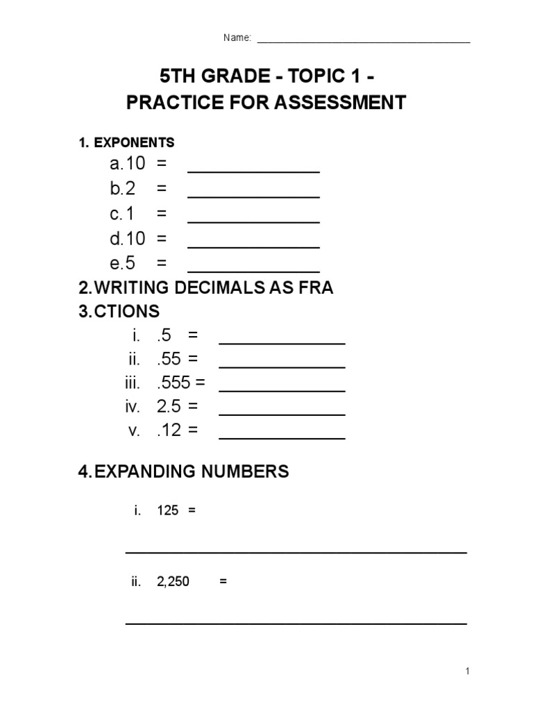5G Math - Practice For Topic 1 Assessment | PDF