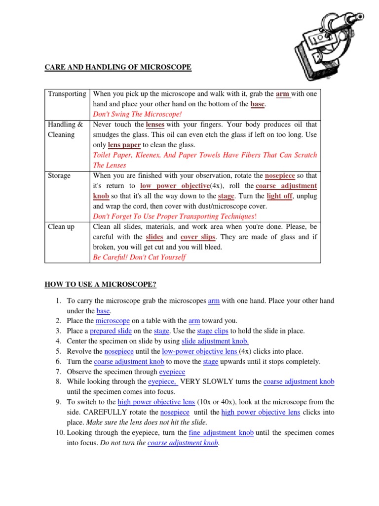 Proper Care and Handling of Microscopes | PDF | Microscope | Glass ...