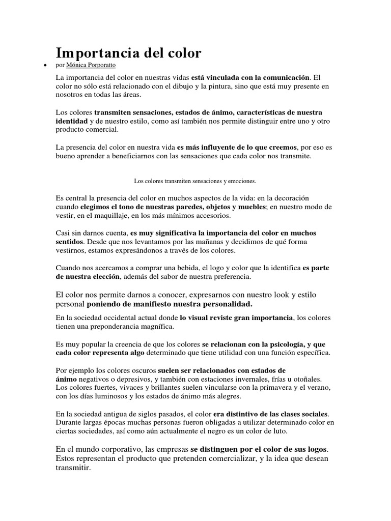 Importancia Del Color | PDF | Color | Evaluación neuropsicológica
