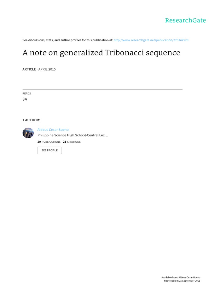 A Note On Generalized Tribonacci Sequence Pdf Sequence Mathematics