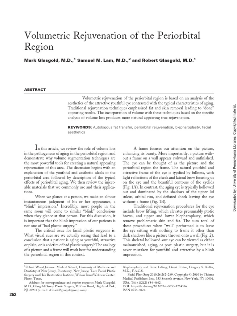 2010 Volumetric Rejuvenation of The Periorbital Region | PDF | Medicine ...