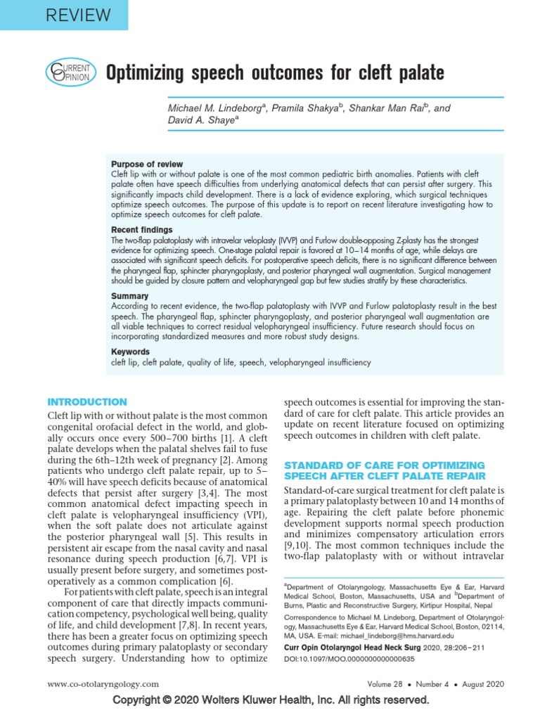 2020 Optimizing Speech Outcomes For Cleft Palate | Download Free PDF ...