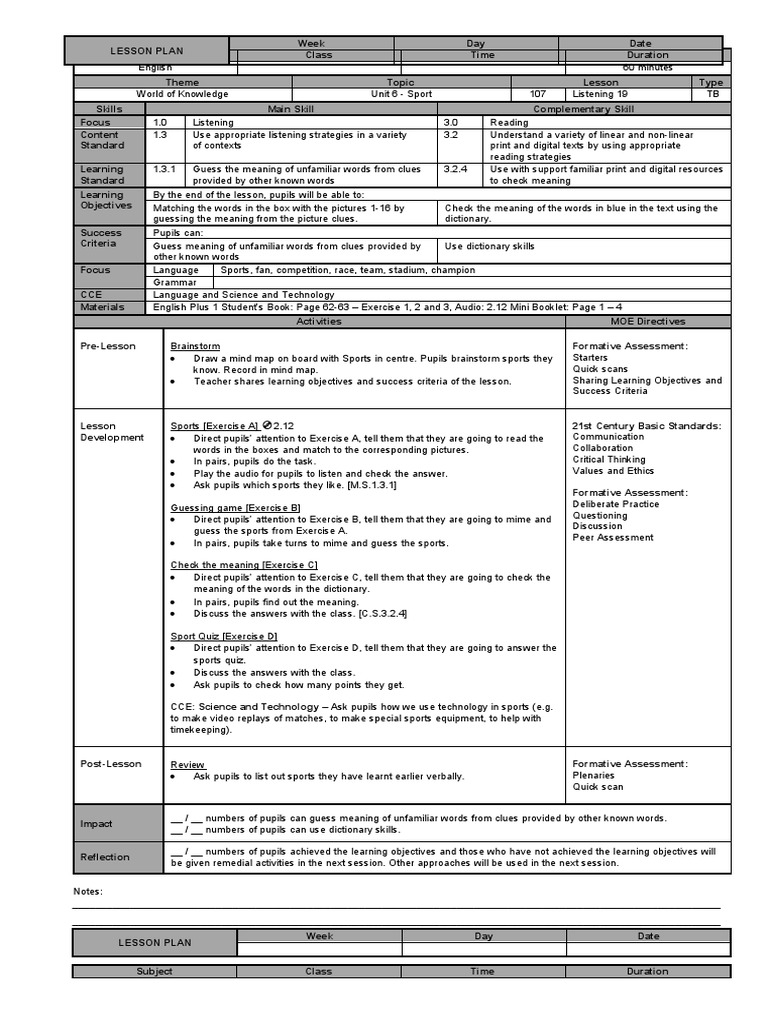 U6 Lesson Plans | PDF | Lesson Plan | Educational Assessment