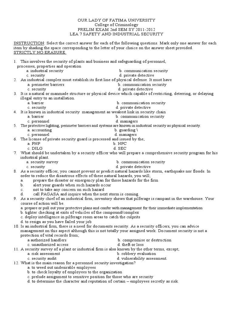 Lea 7 Prelim | PDF | Security Guard | Physical Security