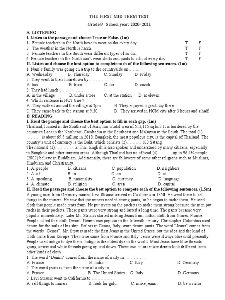 Grade 9 Midterm Exam Review | PDF | Jeans | Brazil