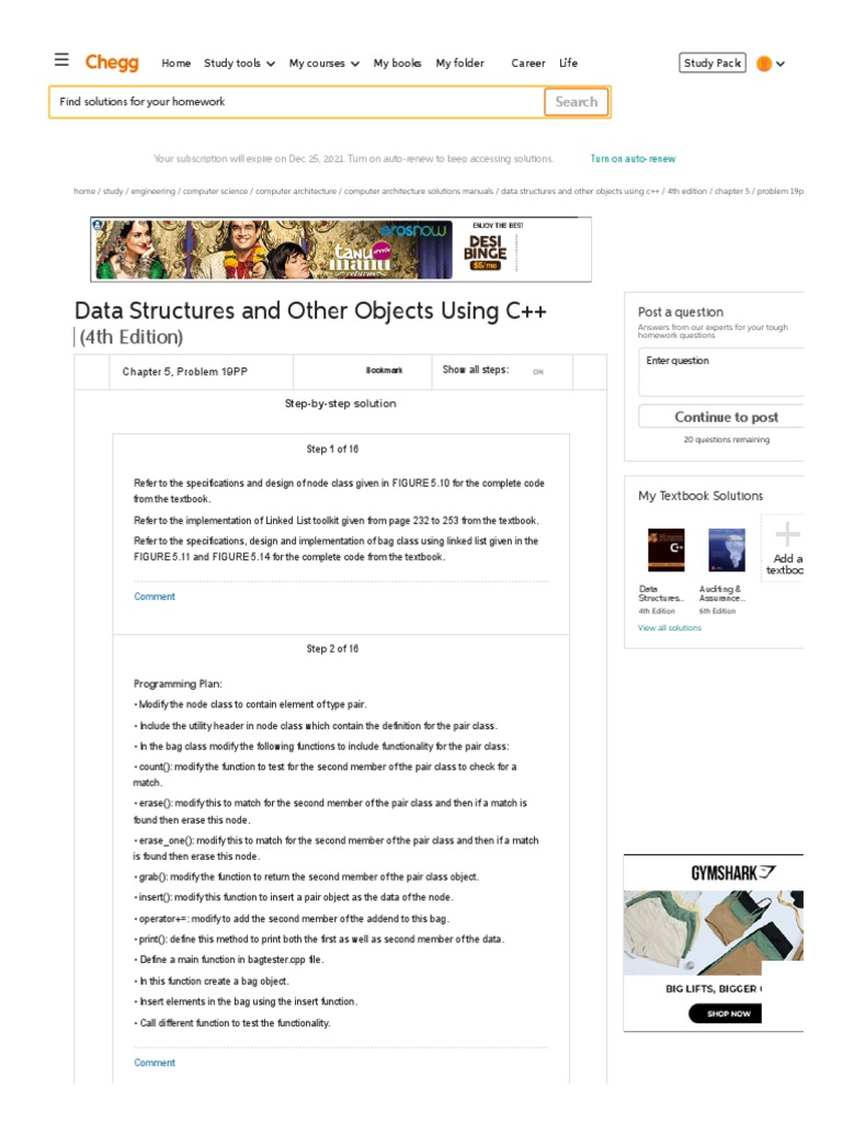 Solved - Chapter 5 Problem 19PP Solution - Data Structures and Other Objects Using C++ 4th ...