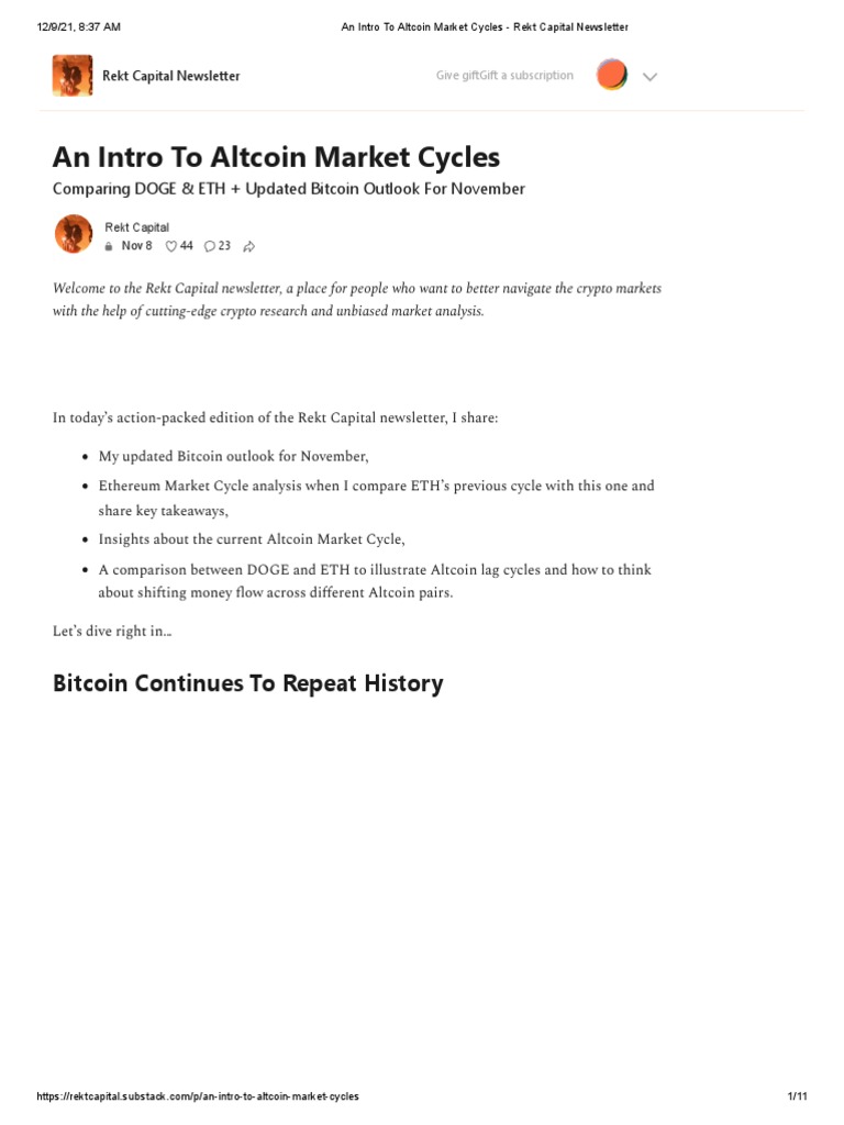 An Intro To Altcoin Market Cycles: Bitcoin Continues To Repeat History ...