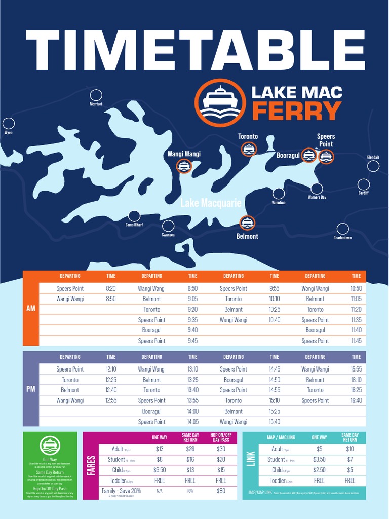 Lake Mac Ferry Timetable | PDF | Public Transport | Transport