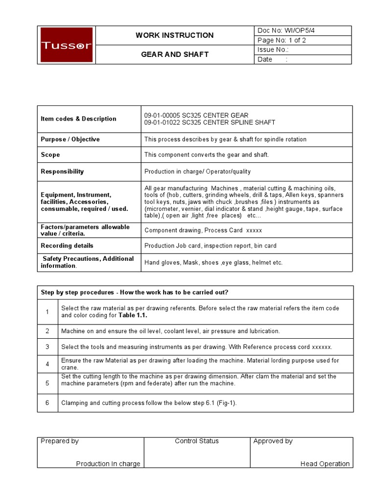 Work Instruction Format | PDF | Gear | Machining