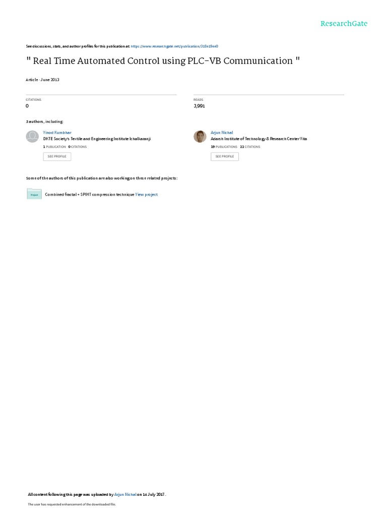 " Real Time Automated Control Using PLC-VB Communication ": June 2013 ...