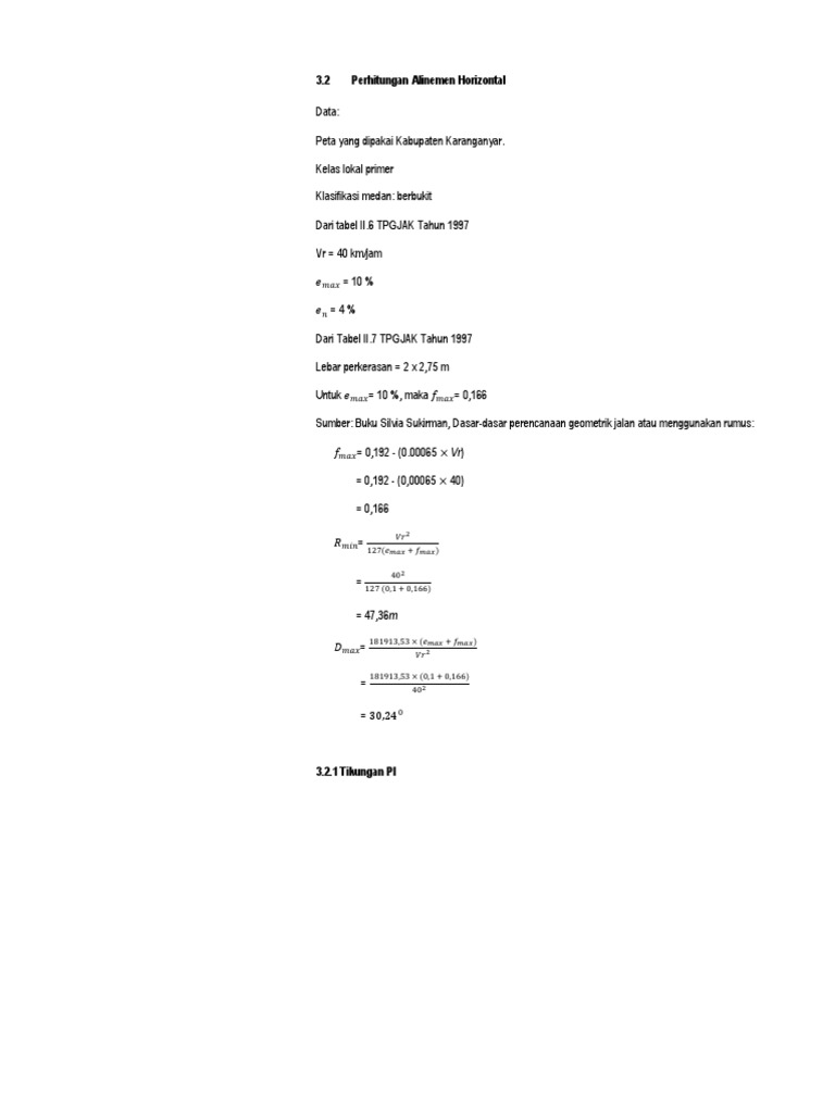 Perhitungan Alinyemen Horizontal | PDF