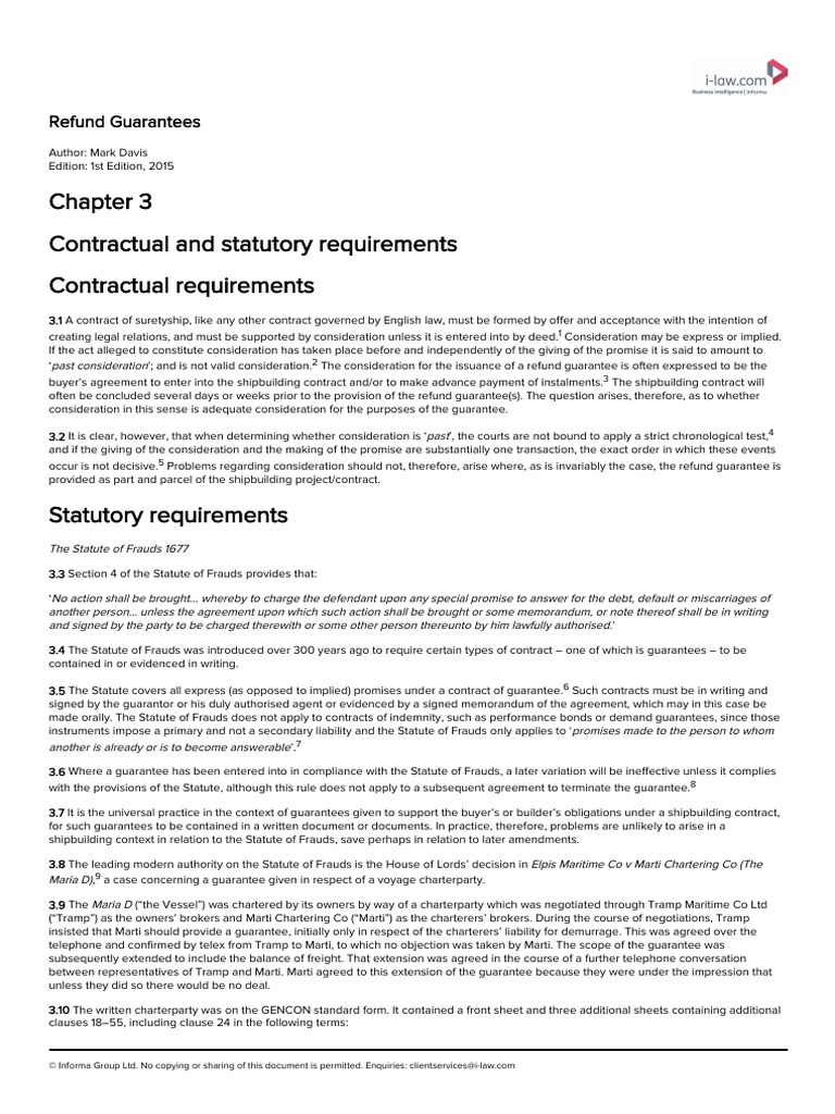 CHP 3 - Contractual and Statutory Requirements Refund Guarantees | PDF ...