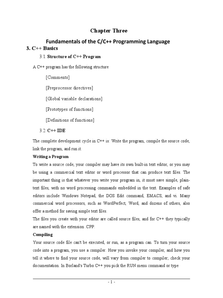 Chapter Three Fundamentals of The C/C++ Programming Language | PDF | Data Type | Integer ...