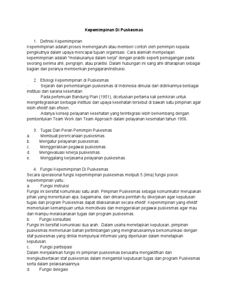 2 Kepemimpinan Di Puskesmas | PDF