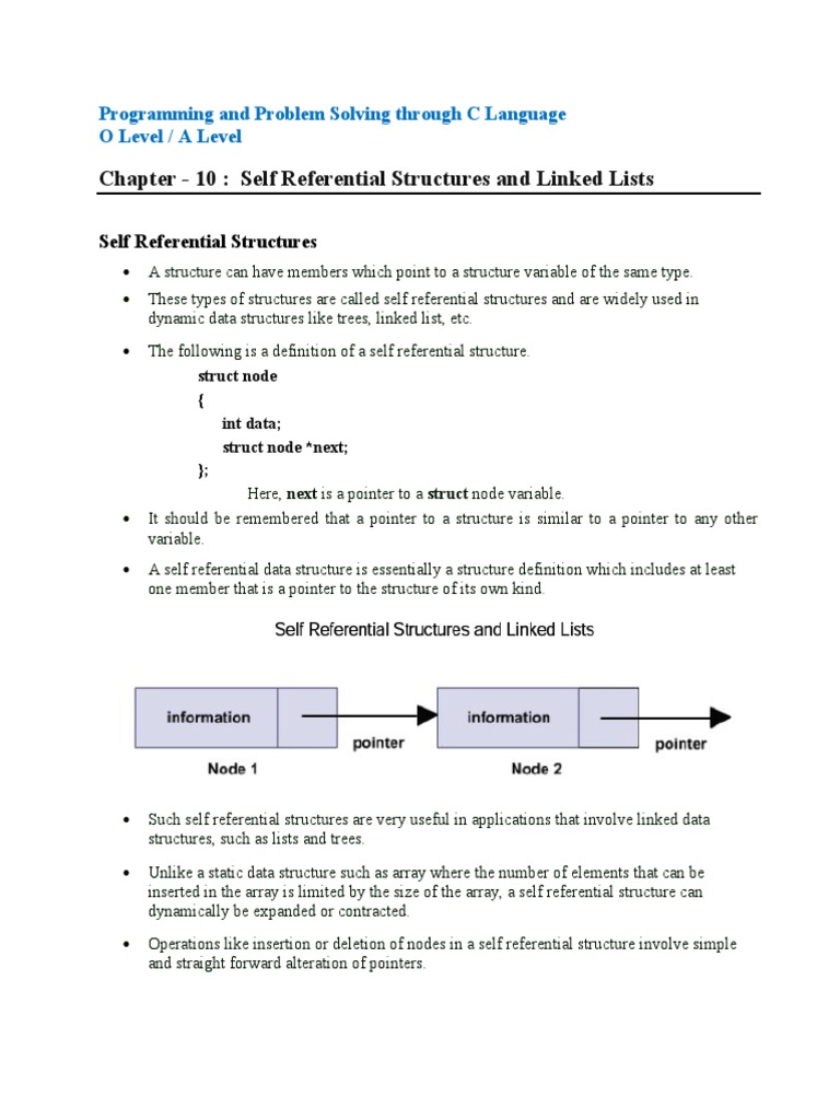 Chapter - 10: Self Referential Structures and Linked Lists | PDF | Pointer (Computer Programming ...