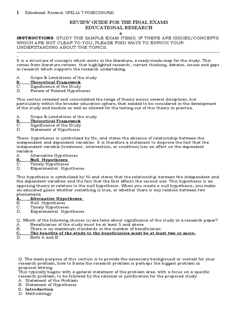 1 Review Guide For The Final Exams Educational Research | PDF ...