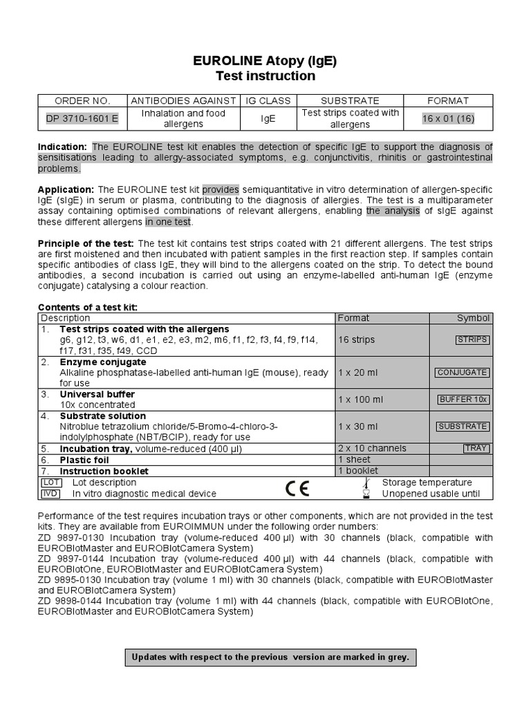 EUROLINE Atopy IgE Test Instructions | PDF | Allergy | Allergen